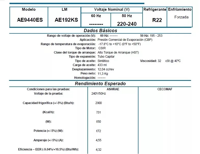 Motoc.TECUMSEH 1/2HP-AE4460Z-FZ1C-R22/404a-BR | Refrigeración Mitre